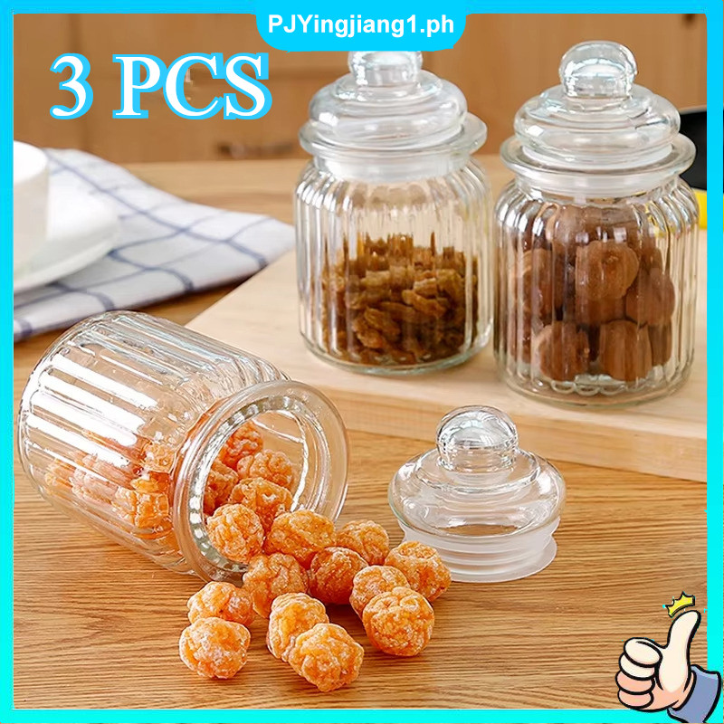 3PCS Glass Sealed Can Food Storage Jar Spice Bottle Storage Jar Bottle ...