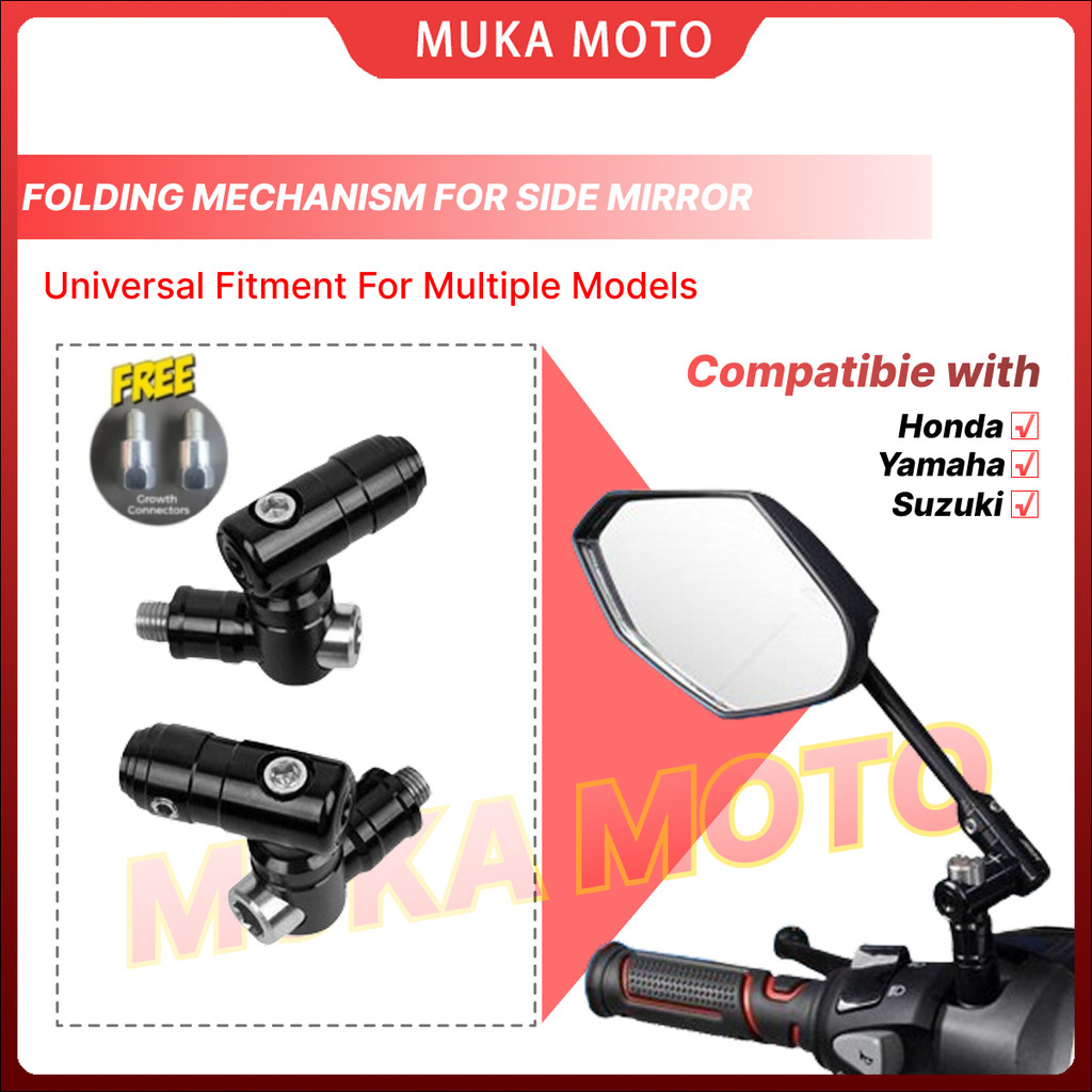 MUKA A Pair 360 Degree Side Mirror Folding Mechanism For Motorcyle Side ...