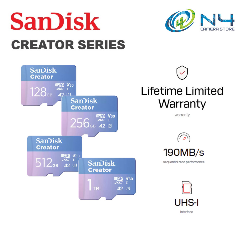 SanDisk Creator microSDTM Card UHS-I with Adapter (128GB/ 256GB /512GB ...