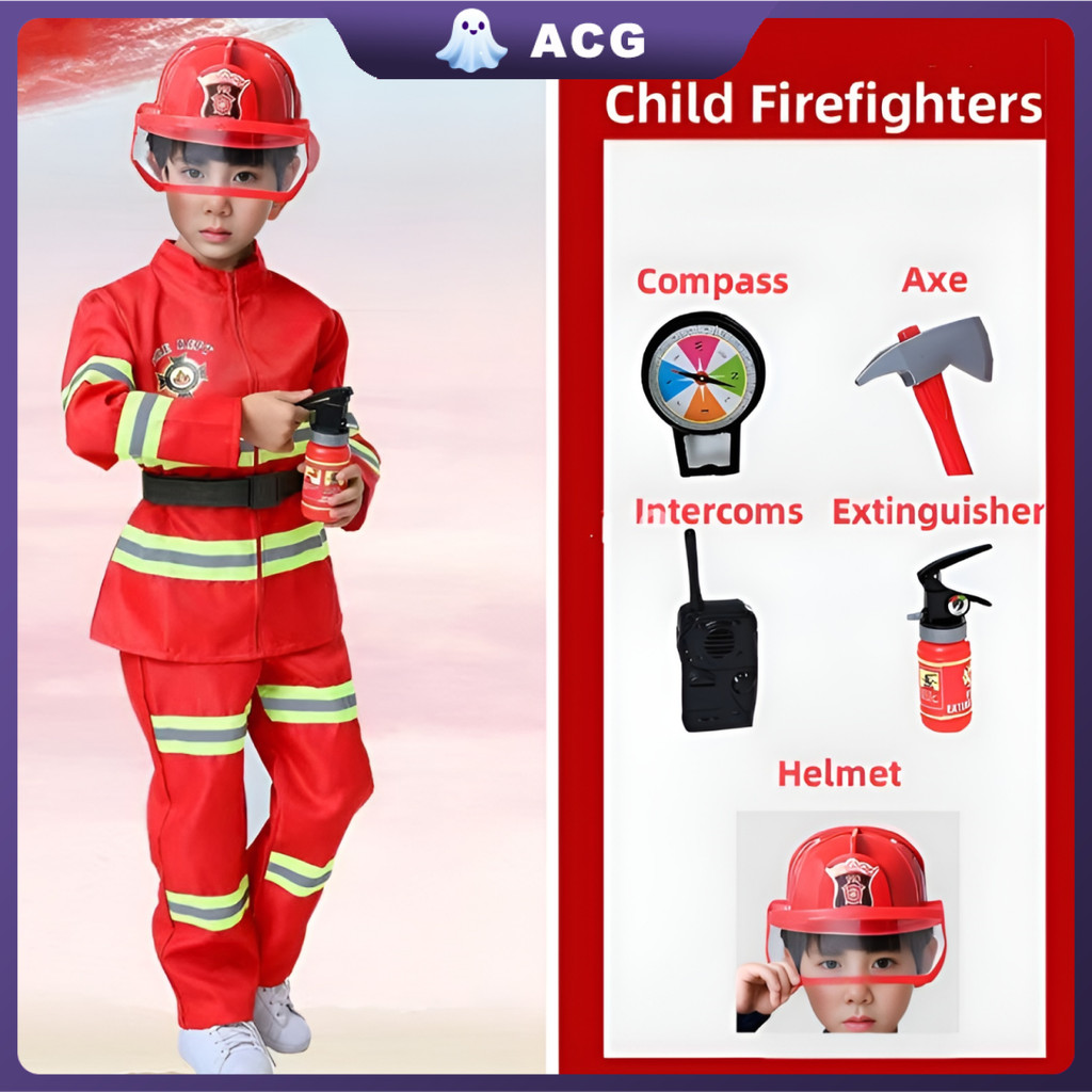 Fireman Costume Cosplay for Kids Boys Girls Firefighter Clothes ...