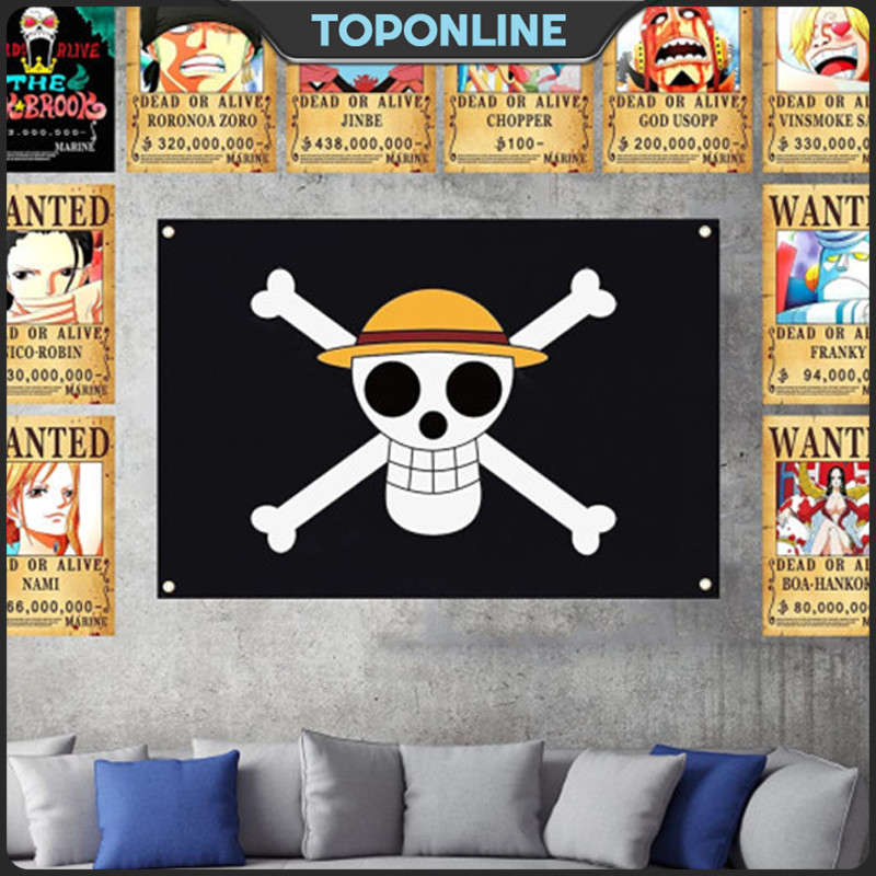60*90cm One Piece Luffy Flag Banner Straw Hat Pirate Flag Anime ...