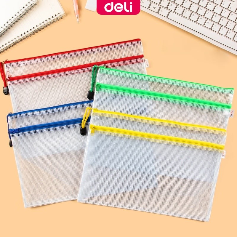 Deli A4 Double Mesh Metal Zipper Bag School Office File Bag Portable ...