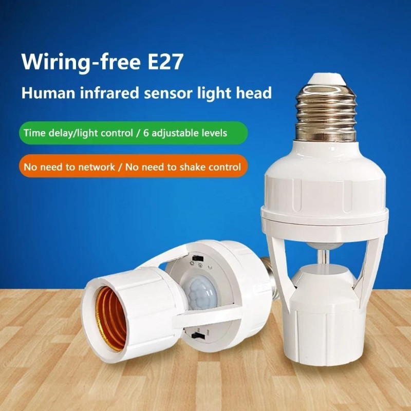 LED Night Lamp Socket Base 360 Degrees E27 Plug PIR Motion Sensor Light ...