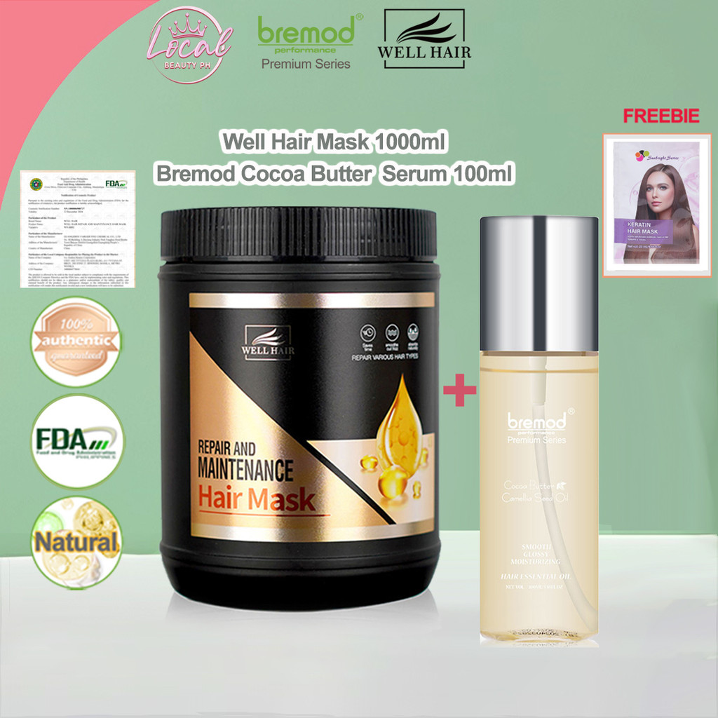 Well Hair Mask 1000ml with Bremod Hair Serum 100ml Cocoa Butter ...