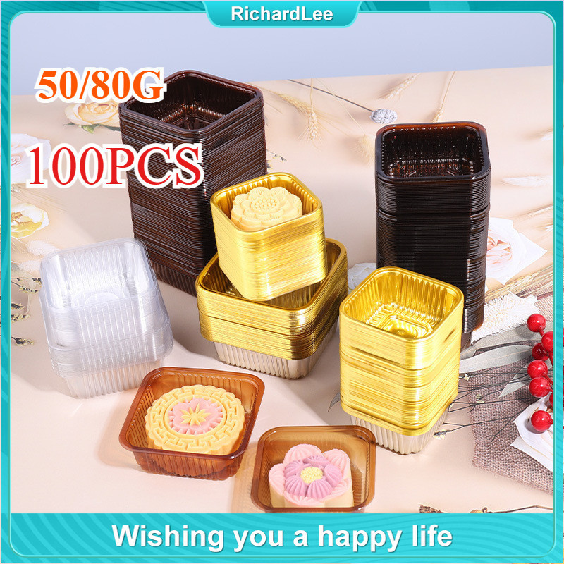 100PCS Transparent Mooncake Tray, Pastry Dessert Bread Square Tray ...