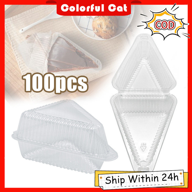 100Pcs Slice Cake Container Clamshell Triangle Cake Box Sandwich Clear ...