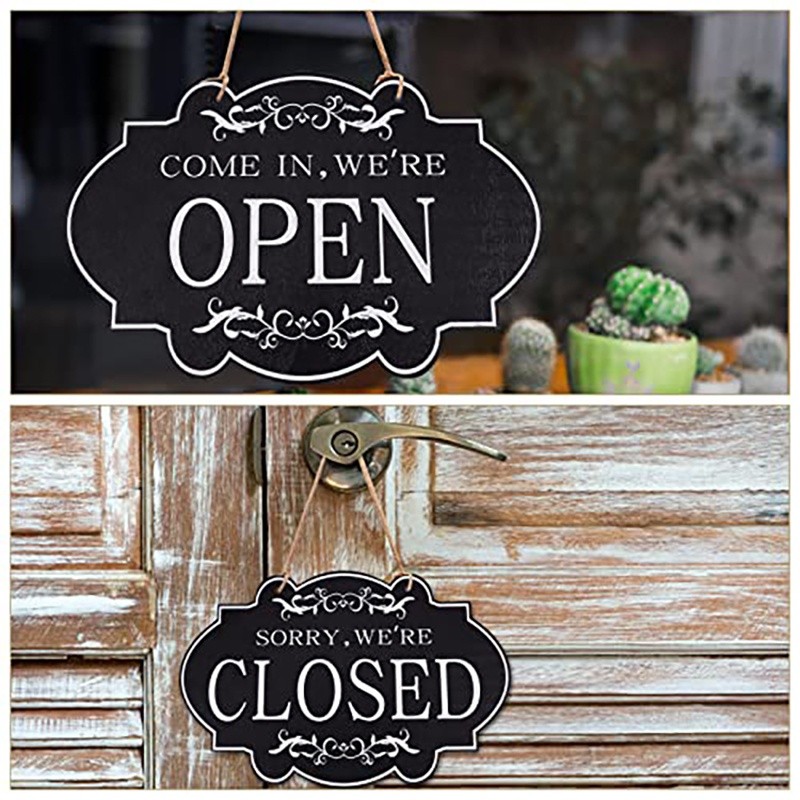 Black Wooden Open And Close Signage Business Double Side Open Closed ...