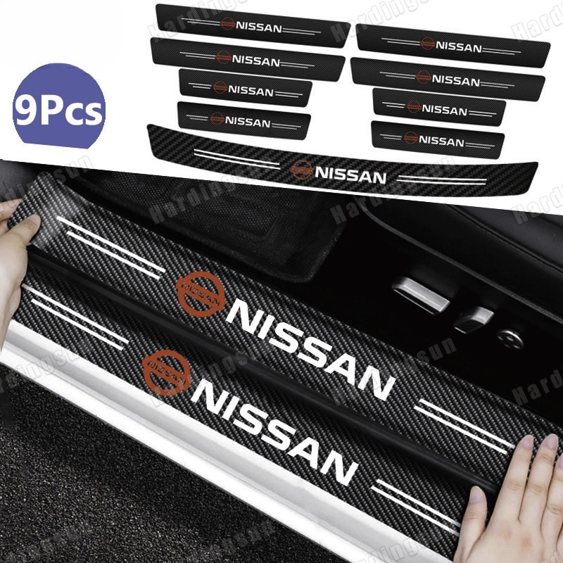 Nissan 9Pcs/Set Carbon Fi r Car Leather Door Sill Sticker Anti Scratch ...