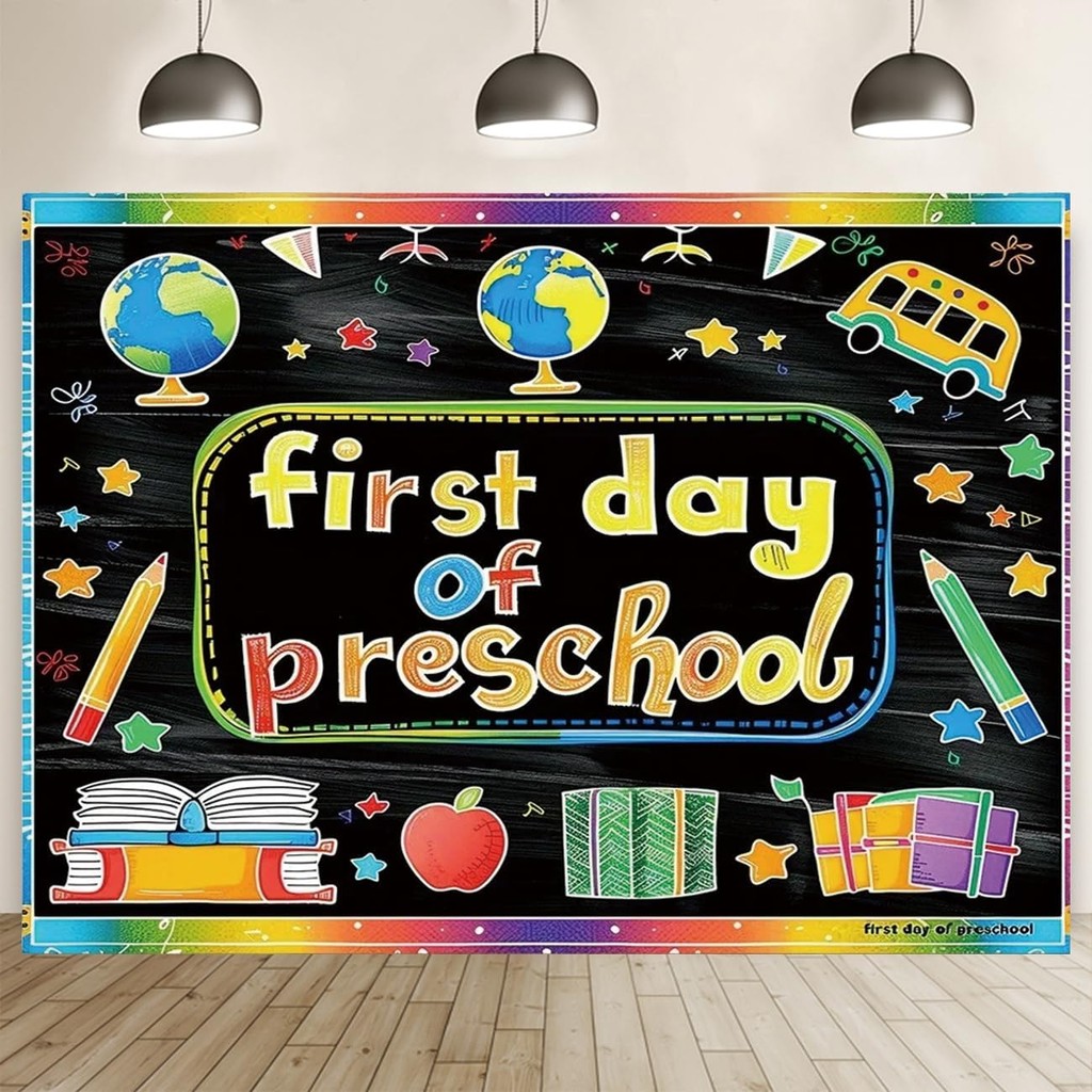 Black First Day of Preschool Backdrop Photography Kids Teacher Students ...