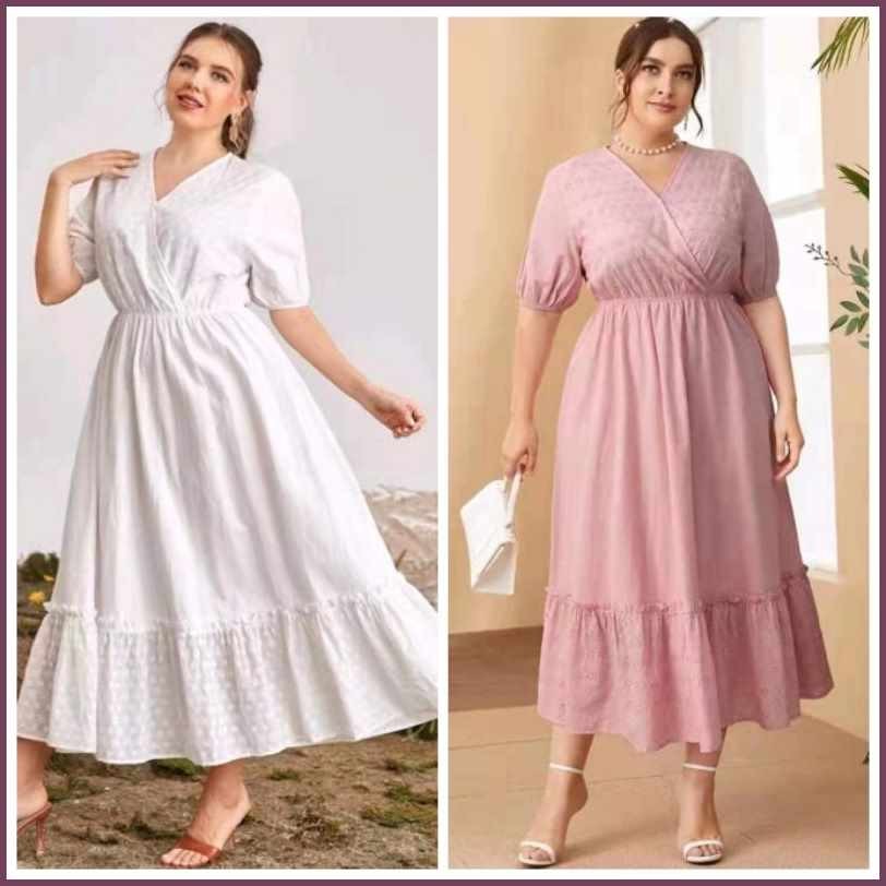 809,ew*A.M@BU|White$hU^&/cV^Pink/kK^Plain/EO^Maxi/wn^Plus/Ib^size Dress ...
