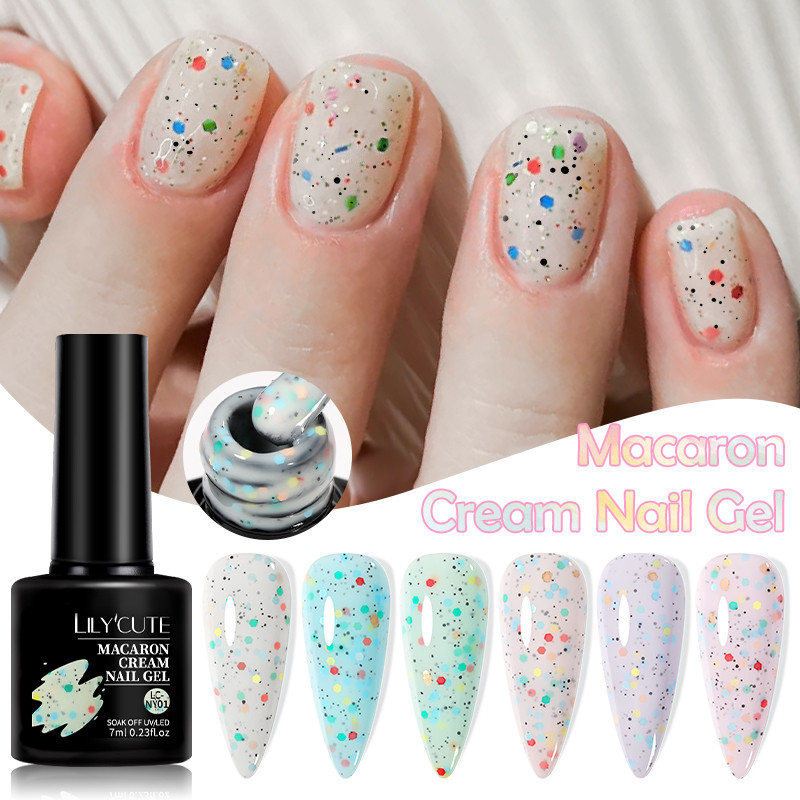 LILYCUTE 7ml Macaron Cream Gel Nail Polish For Nails Glitter Sequins ...