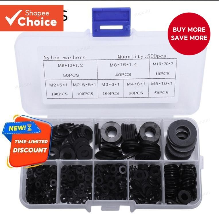 500pcs Plastic Sealing Washer Set - M2 M2.5 M3 M4 M5 M6 M8 O-Ring ...