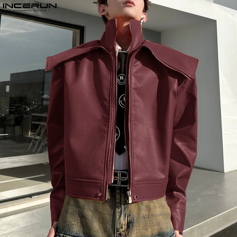 INCERUN Men Korean Personalized Lapel Solid Color Long Sleeve Jackets ...