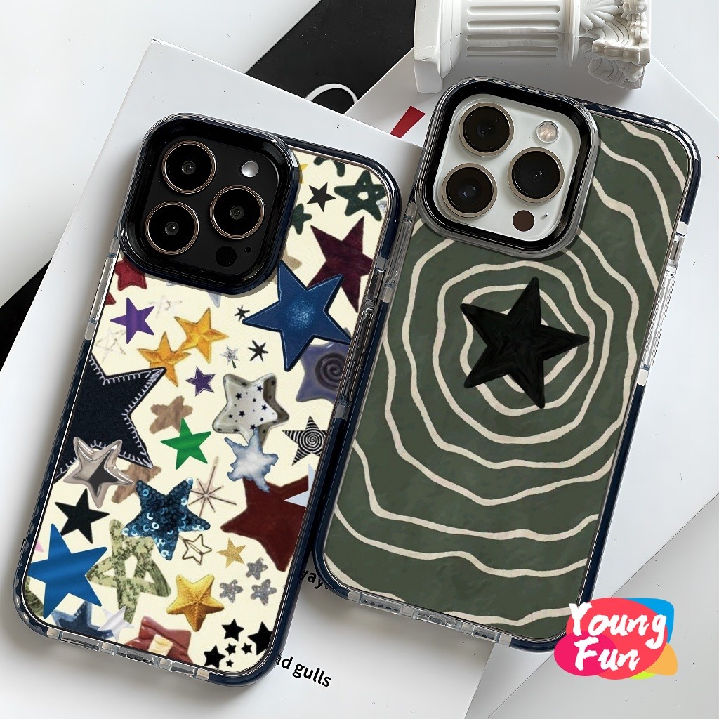 Ins Retro Star Case for iPhone 16 Pro Max 11 15 14 XR 13 12 Pro Max 8 7 ...