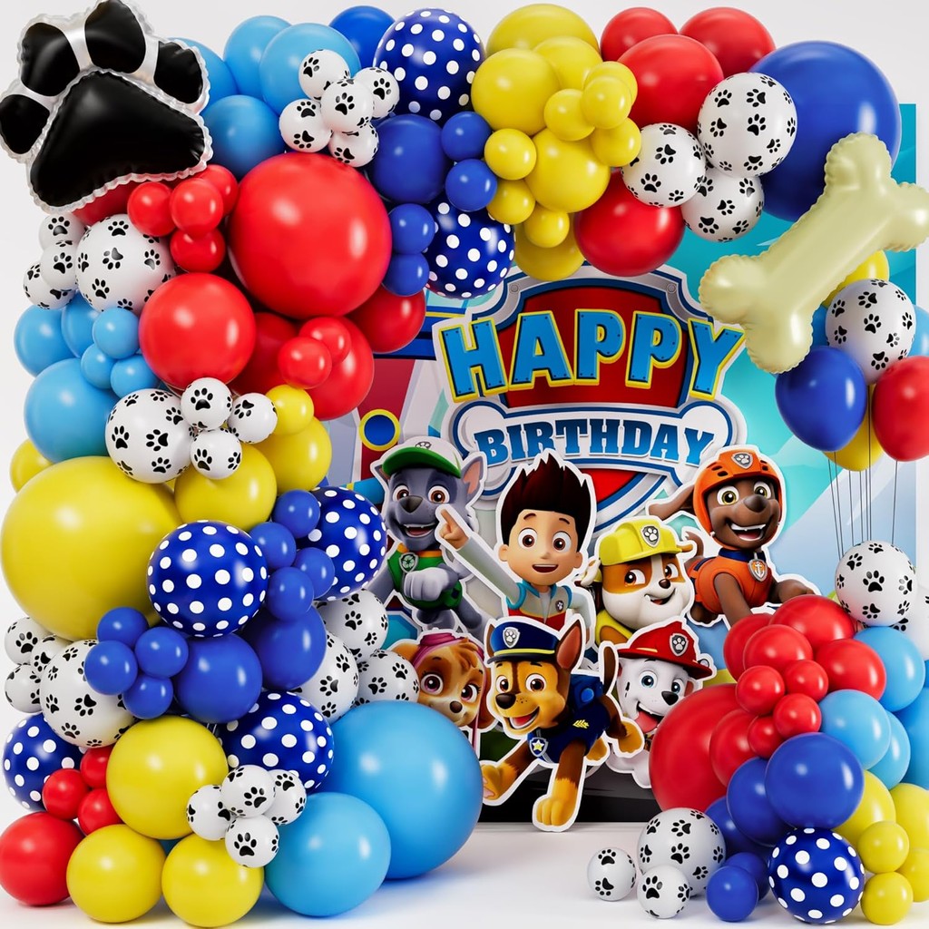 84pcs Patrol Paw Party Balloons with Blue 32inch Number Foil Balloons for Baby Shower Boys ...
