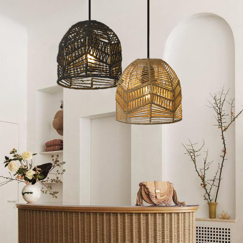Boho Hand Weave Lampshade Rattan Hanging Lamp Shade Cafe Hotel Light ...