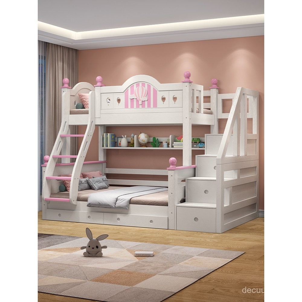 Solid Wood Bunk Bed Double Decker Bed Mother and Child Bed Girl Princess Bed Home Children's Bed ...