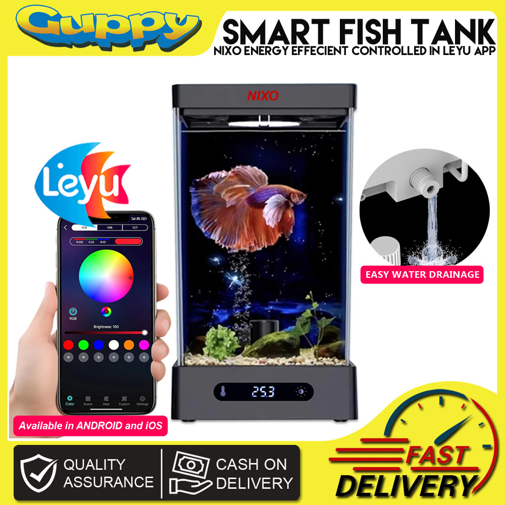 NIXO Betta Fish Tank Smart Automatic Heating Easy Water Drain Valve ...
