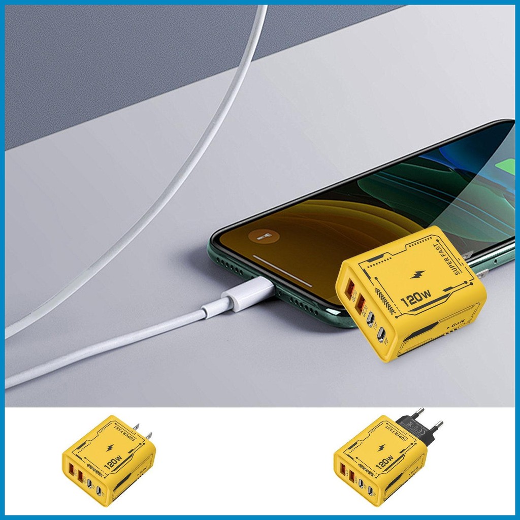 USB Charging Block 120W Fast Charging 4-Port Wall Plug Adapter Brick ...