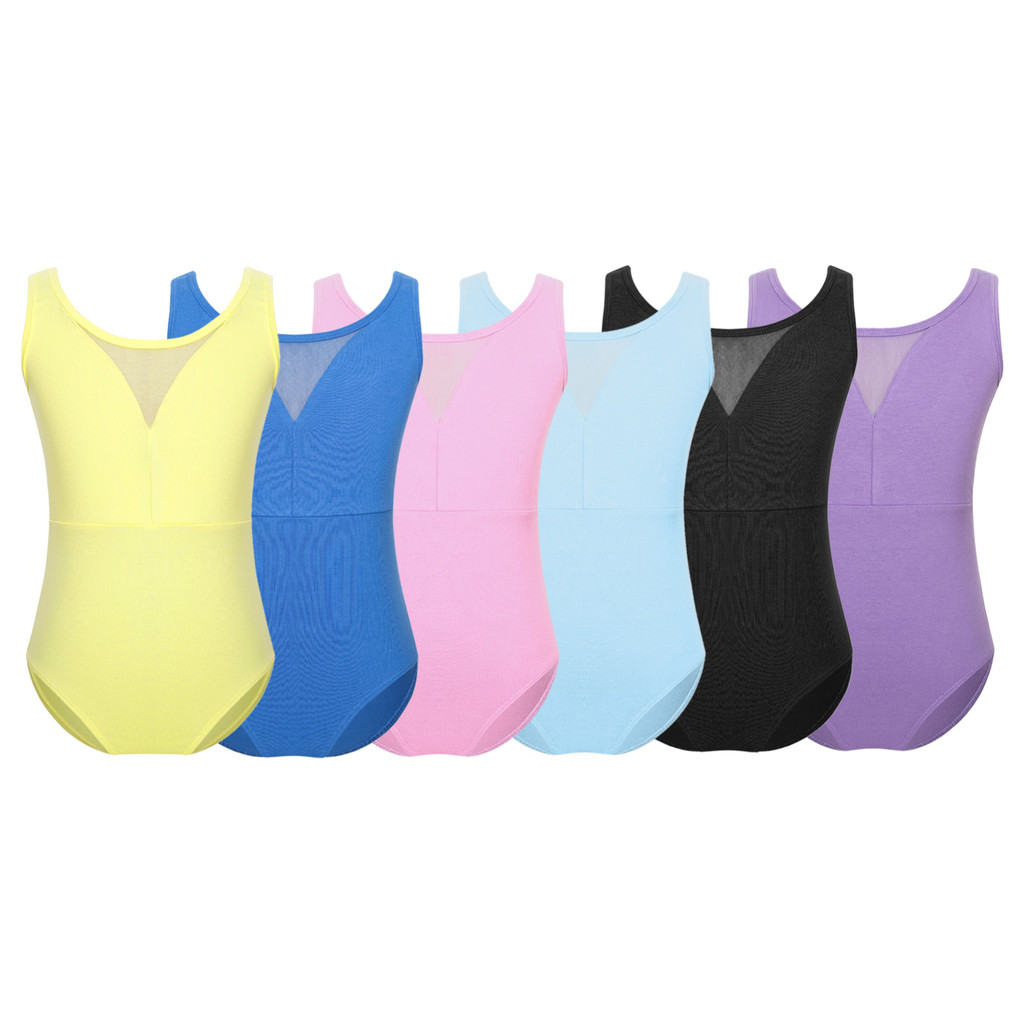 Kaerm Kids Girls Sheer Mesh Patchwork V-Back Ballet Leotard Dance ...
