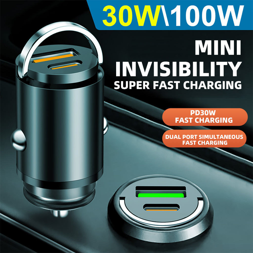 Mini invisible car charger charging head usb super fast charging car ...