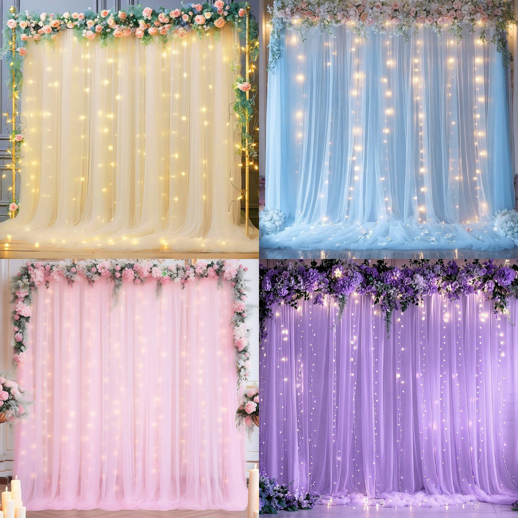 【Local Stock】Multicolour Tulle Backdrop With String Light Organza Sheer ...