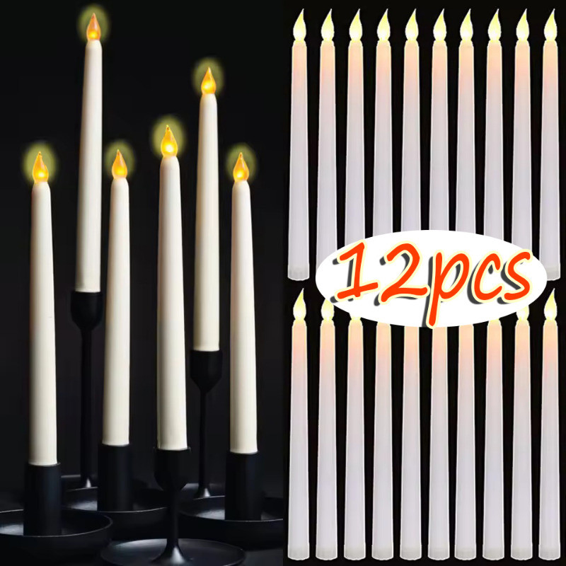 3-12pcs LED Long Pole Candles - Flameless Battery Powered Candle Lights ...