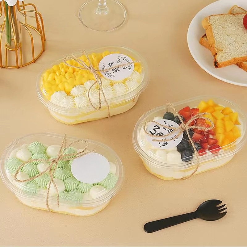 25pcs Clear Oval Plastic Box Dessert Cake Bowl Packaging Container ...