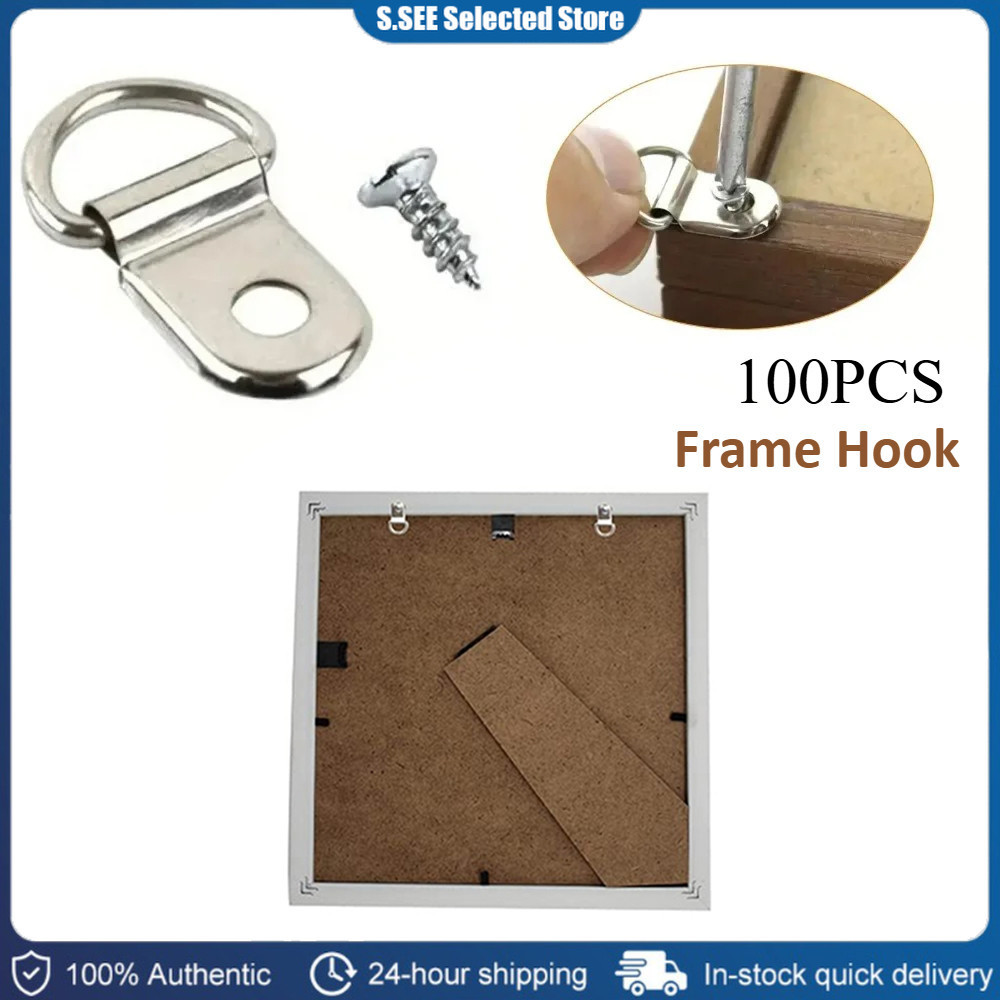 100pcs Triangle D-Ring Picture Frame Hanger with Screws Wall Hook for ...