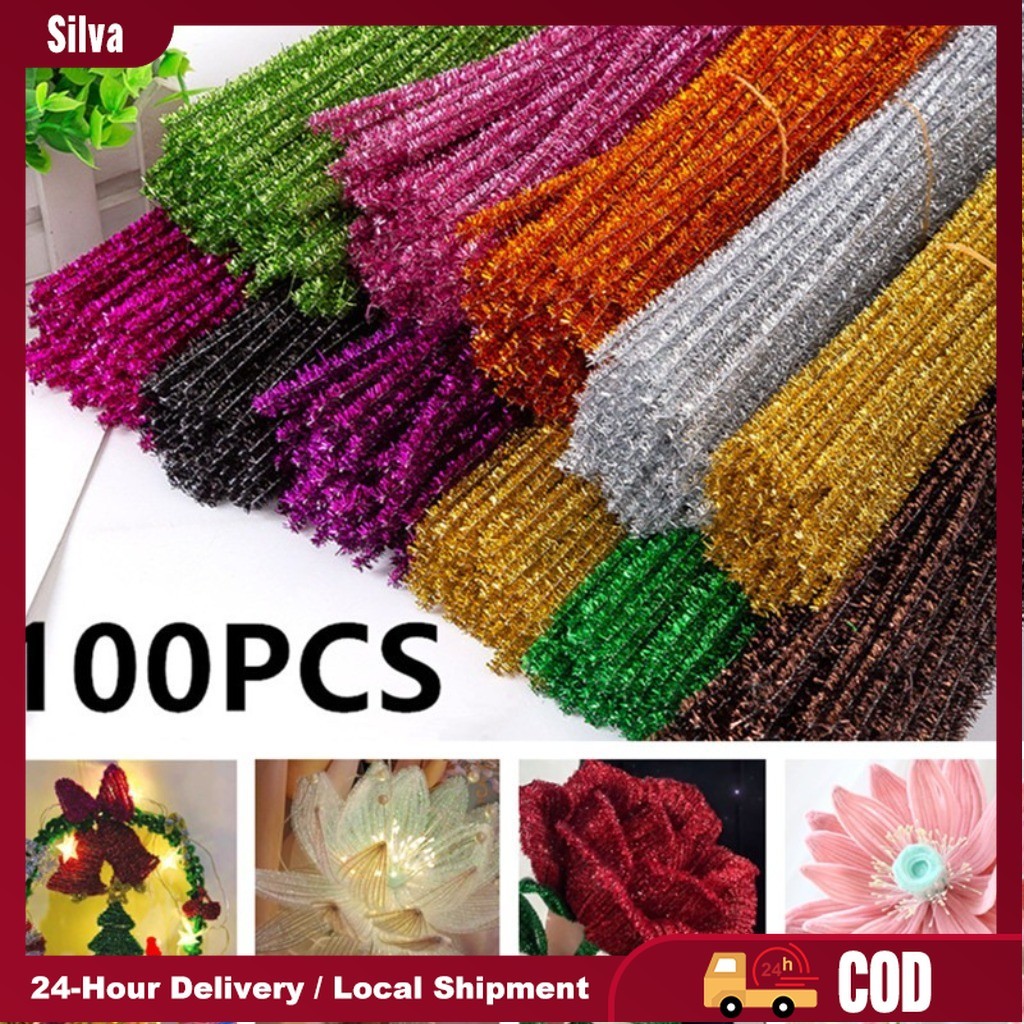 100Pcs Glitter Chenille Stems Flexible Bendable Plush Stems Kids ...