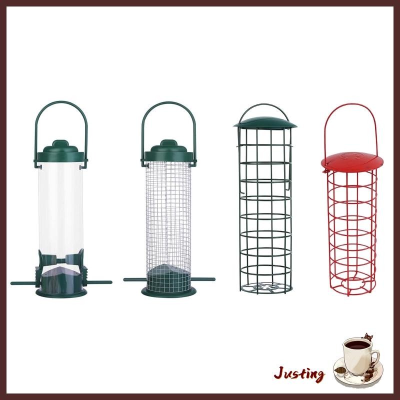 Justing Hanging Bird Feeder with Perch Plastic Tube Mesh Suet Metal ...