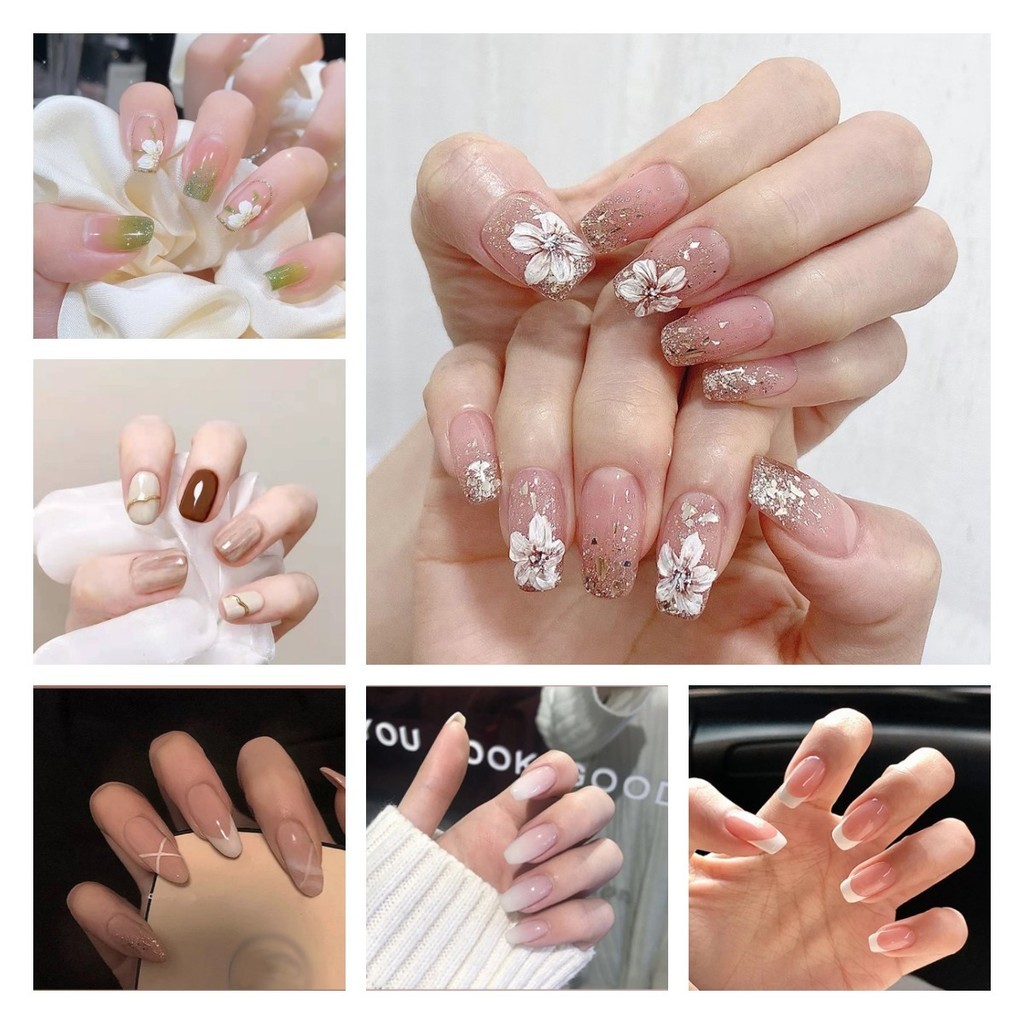 With 24 Jelly Glue 24Pcs Nail Art Fake Nails French Fake Nails Nail ...
