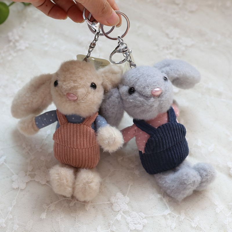 Long Plush Overalls Long-Eared Rabbit Keychain Ring Chain Plush Bunny ...