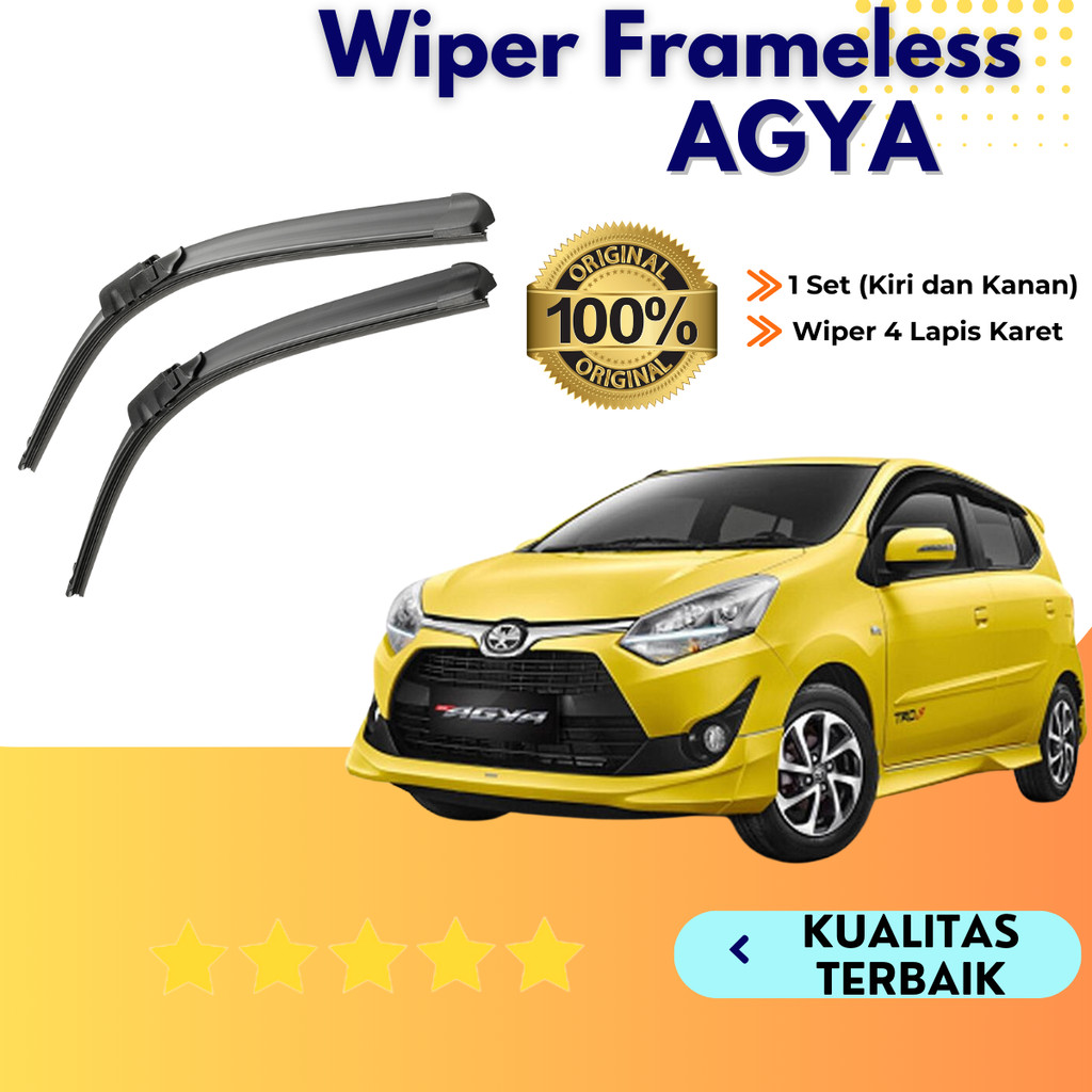Toyota Agya Frameless Car Front Wipers Pair of 2 PCS Left and Right Without Steel Frame Wiper ...