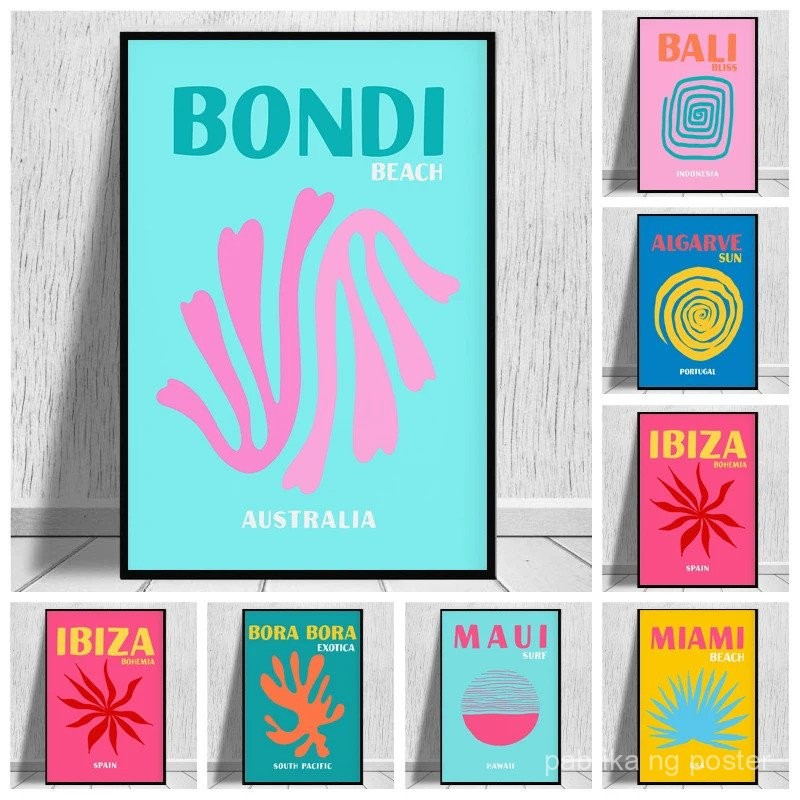 Abstract Painting Preppy Room Decor Canvas, Travel Poster Bundle, Wall ...