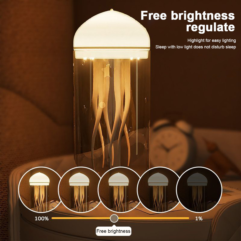 Jellyfish-Shaped Bedside Lamp with Voice Activation, USB Type-C Charge ...