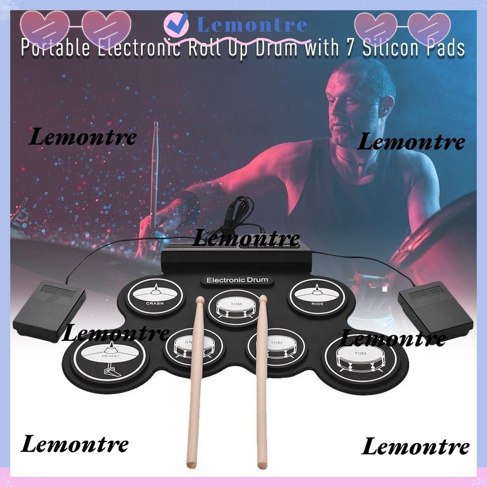 LEMONTRE Electric Drum Set, Digital Folding Music Drums, Hand Roll ...