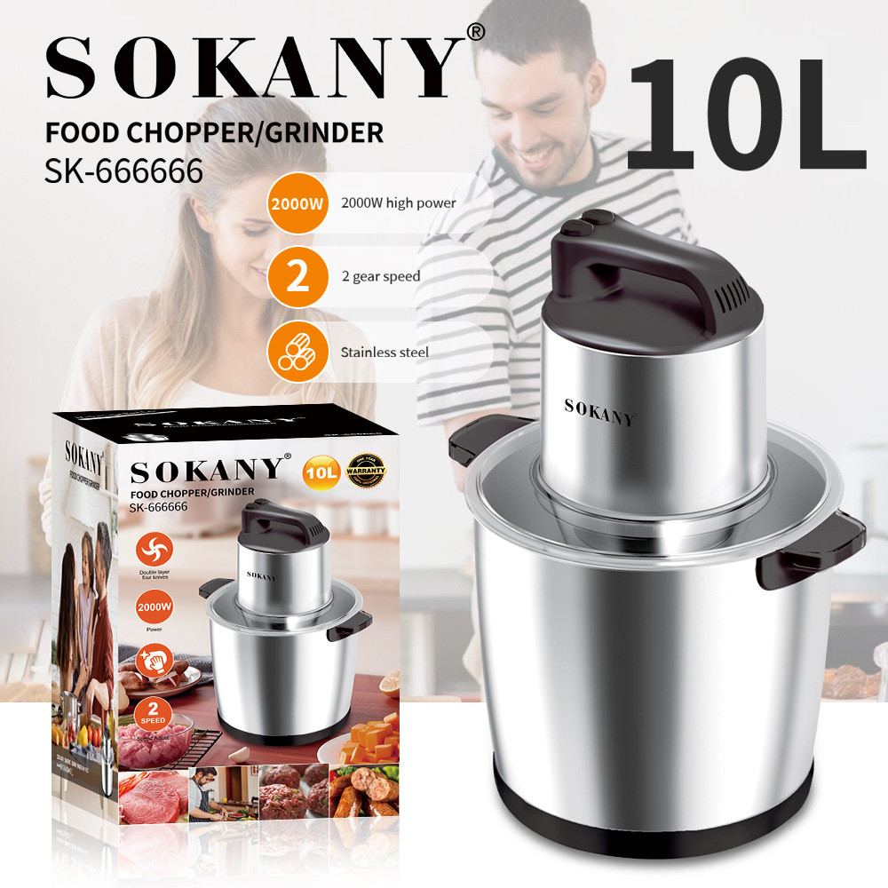SOKANY 10L / 5L Steel Meat Grinder Electric Home Cooking Machine 4 ...