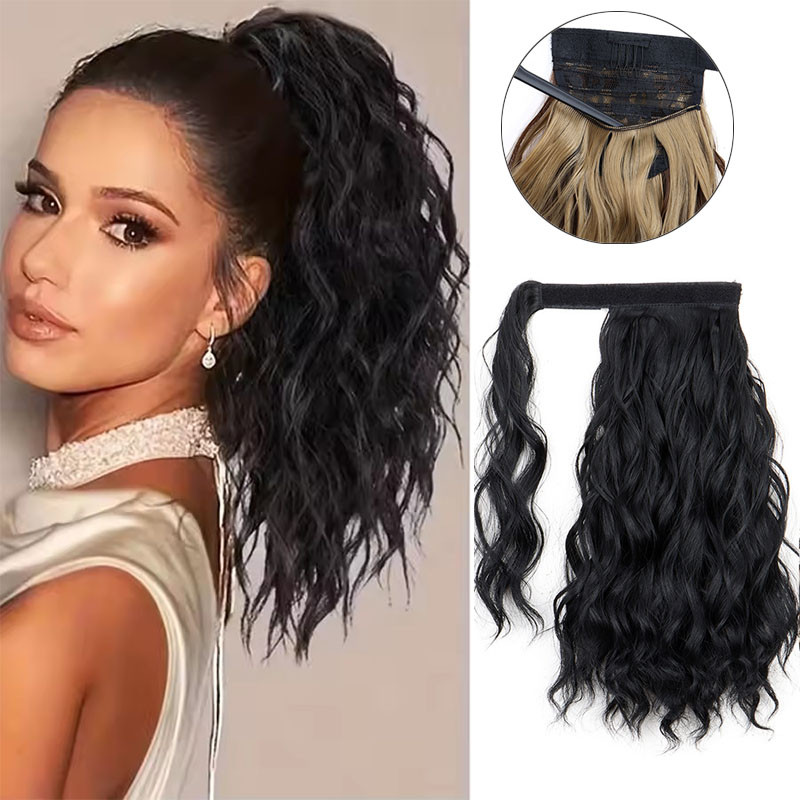 Women 30cm Water Wave Ponytail Wig Fluffy Thick Hair Synthetic Curly ...