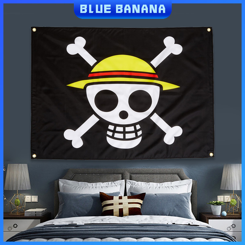 2*3Ft ONE PIECE Luffy Skull Flag Luffy Straw Hat Pirate Flag Anime ...
