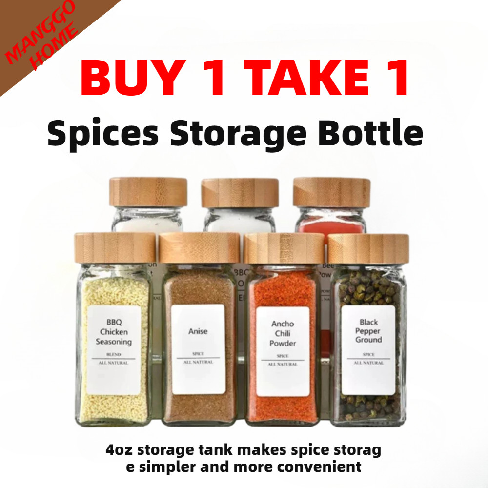 【BUY 1 TAKE 1】Glass Spice Jars 4 Oz Seasoning Containers with Bamboo ...