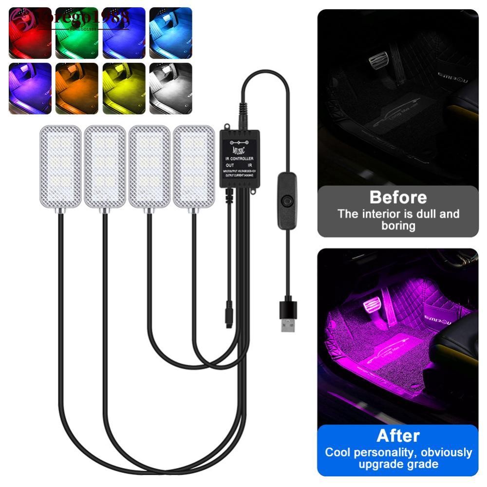 FOREGO1988 4Pcs/Set 12V 5V USB LED Car Interior Atmosphere Backlight ...
