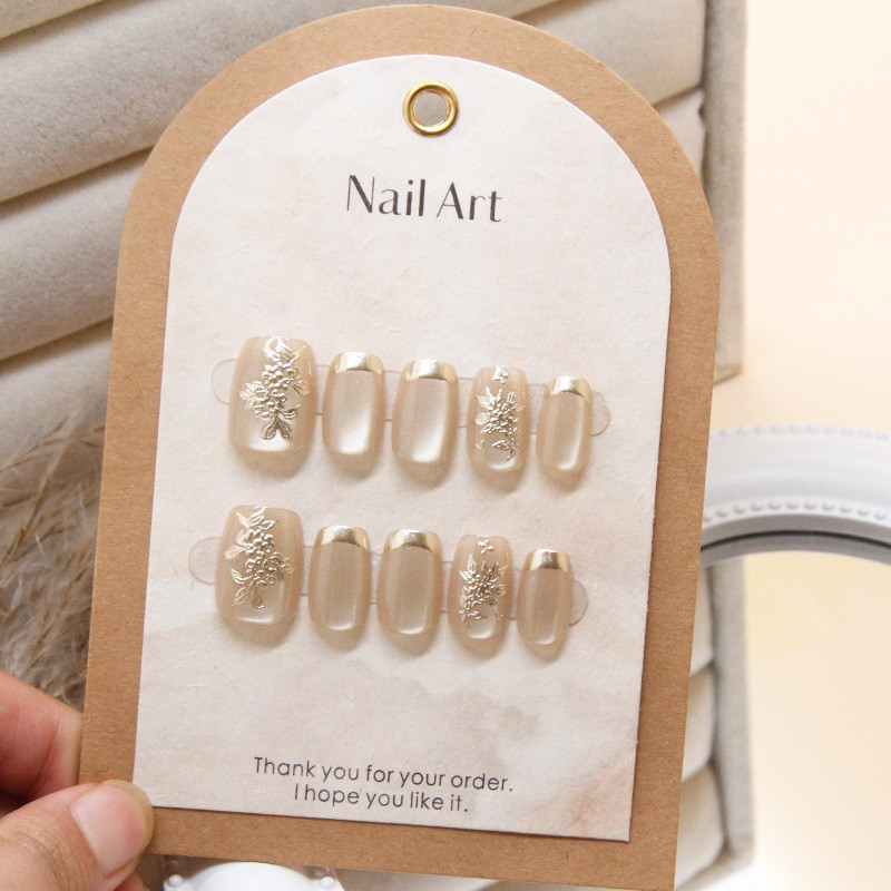 10PCS Golden 3D flower Fake Nails Collection Press on Nails with Glue ...