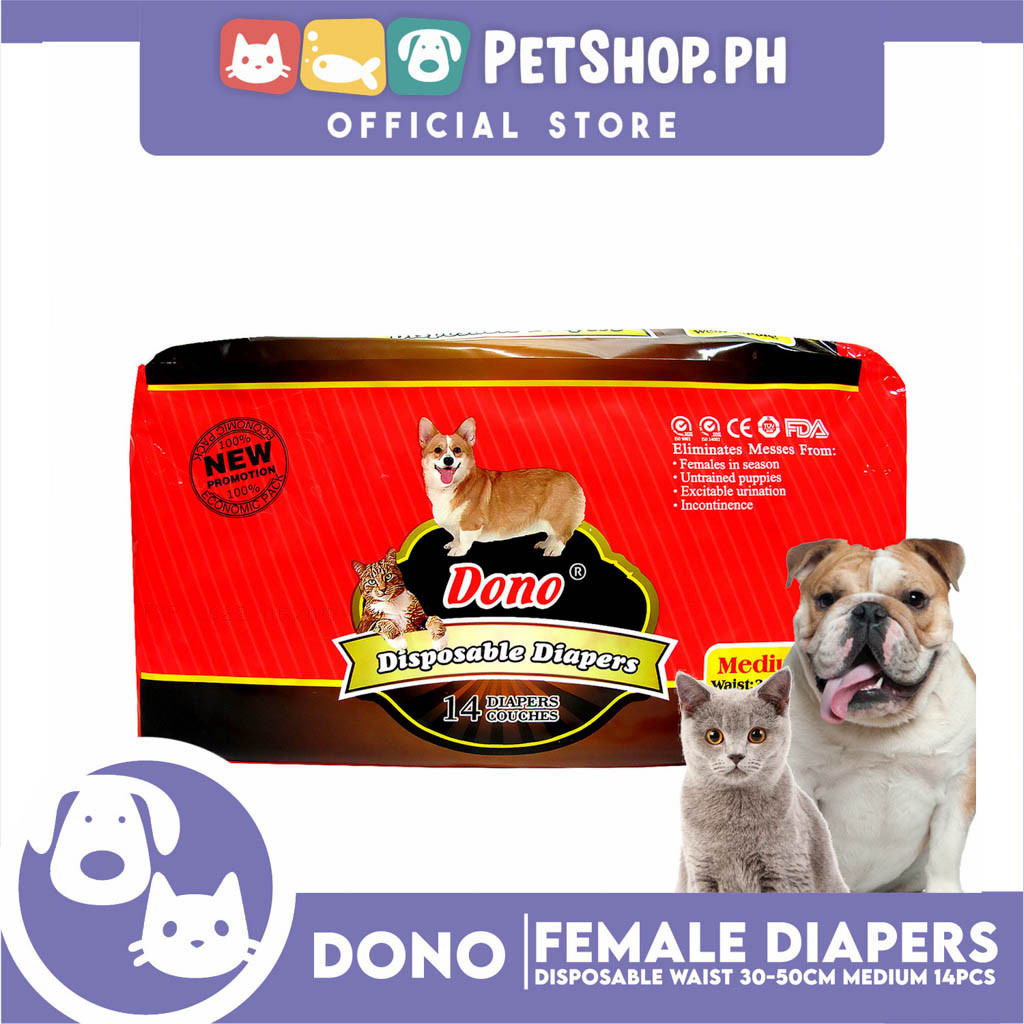 Dono Disposable Diapers Super Absorbent Medium 14 pcs For Female Dogs ...