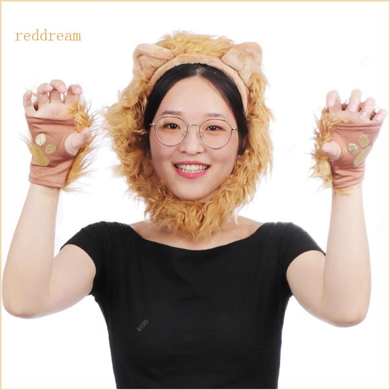 REDD Funny Party Hats Lion Ears Paws and Tail Set Costume Ears Headband ...