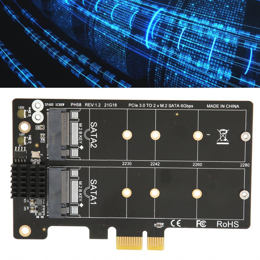 Mingxiu Adapter Card M.2 SATA to PCI?E Dual Disk Array Transmission Stability Expansion Support ...