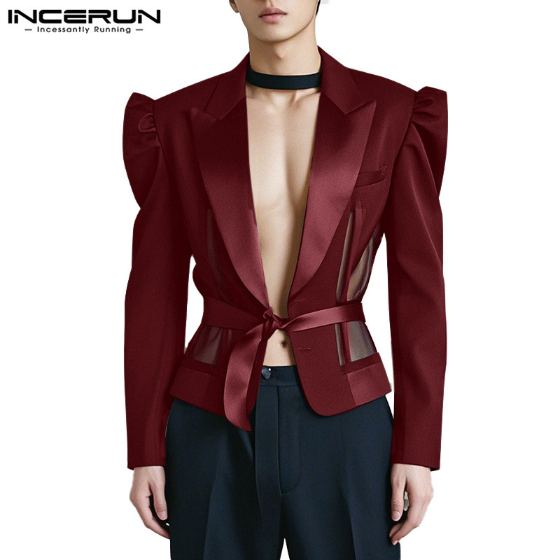 INCERUN Men Vintage Daily Casual Mesh Patchwork Long Sleeve Casual ...