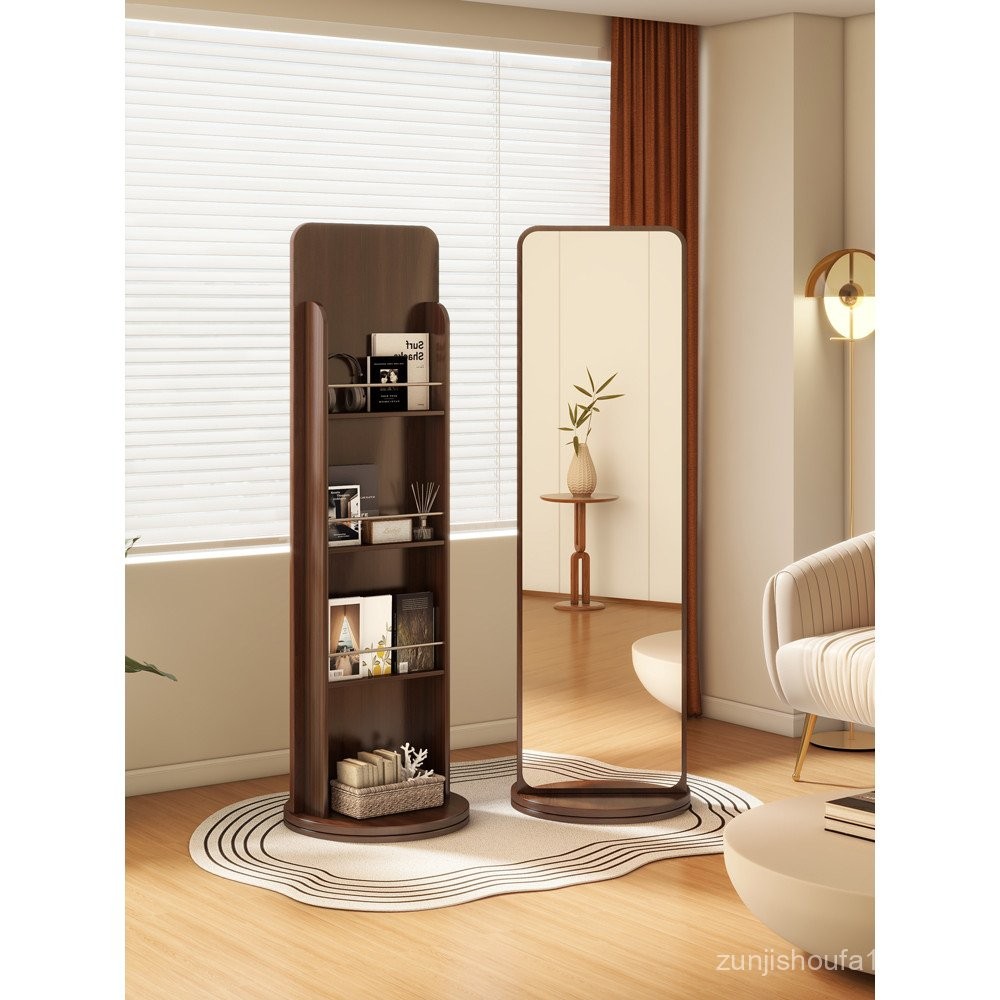 Rotating Dressing Mirror Full Body Floor Mirror Home Magazine Bookshelf ...