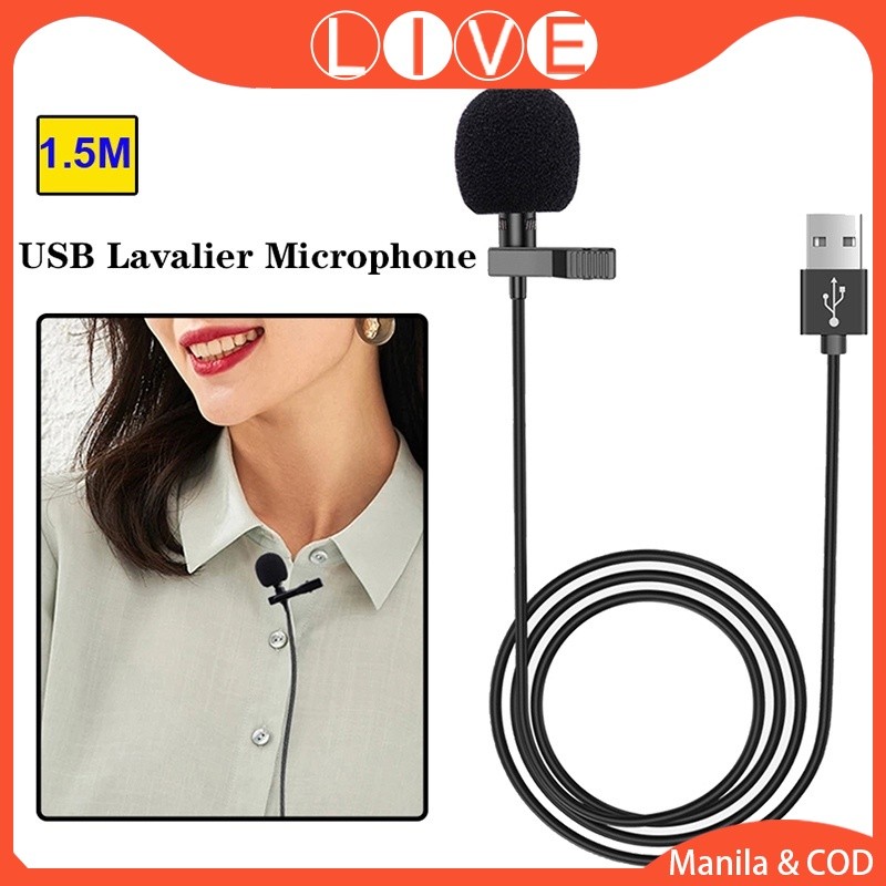 USB Lavalier Microphone Wired Clip-on Mic Hands for PC Laptop Video ...