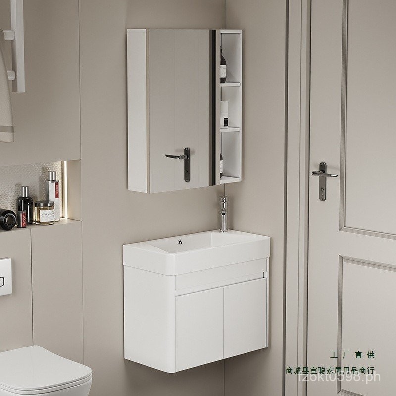 Mini Narrow Corner Bathroom Sink Cabinet with Wash Basin, Wall-Mounted ...